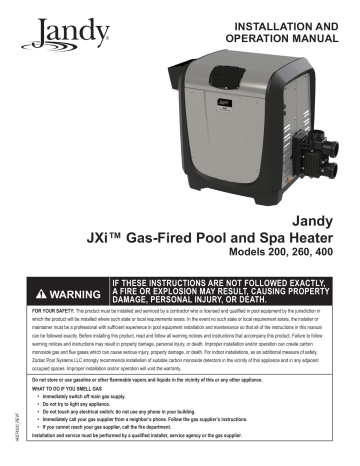 Jandy JXi 260, JXi 400 Installation And Operation Manual | Manualzz