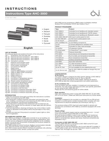 OJ Electronics AHC-3000 Compact AHU controller Mode d'emploi | Manualzz