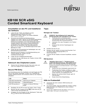 Fujitsu Keyboard KB100 SCR eSIG, K101 Manual | Manualzz