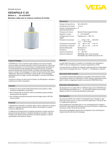Vega VEGAPULS C 23 Wired radar sensor for continuous level measurement ...