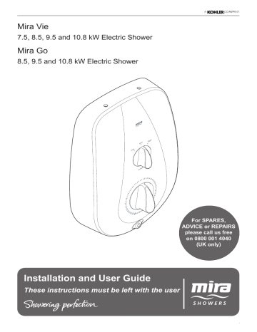 Mira Go Electric shower (10.8kW) Installation & User Guide | Manualzz