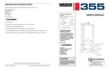 Weider WEEMBE7350 PRO 355 BENCH User Manual | Manualzz