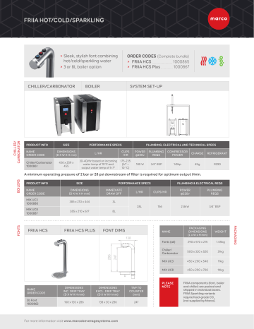 Marco FRIIA HCS Hot/Cold/Sparkling Water delivery system Spec Sheet ...