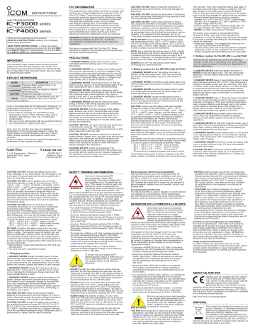 Icom IC-F3000 series, IC-F4000 series Instruction | Manualzz