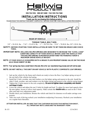 Hellwig 550 EZ-550 Helper Spring Kit Instruction Sheet | Manualzz