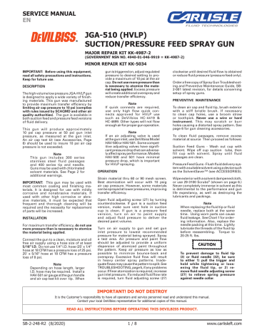 DeVilbiss JGA & JGHV Spray Gun Series Service Manual | Manualzz