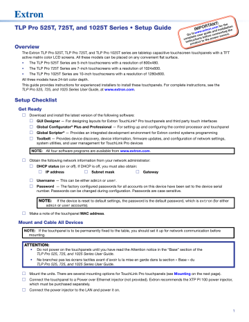 Extron TLP Pro 725T Setup Guide | Manualzz