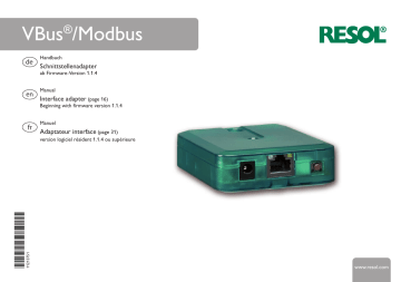 Resol VBus Modbus, VBus/Modbus Manual | Manualzz