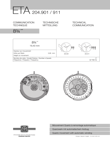 Swatch ETA 204.911 Technical Communication | Manualzz