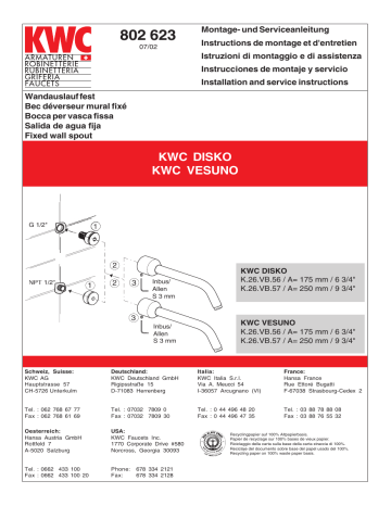 KWC DISKO, VESUNO Montage- Und Serviceanleitung | Manualzz
