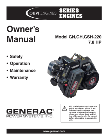 Generac Power Systems GN-220, OHVI GSH 220 Owner's Manual | Manualzz