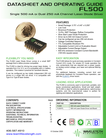 Wavelength Electronics FL500 Datasheet And Operating Manual | Manualzz