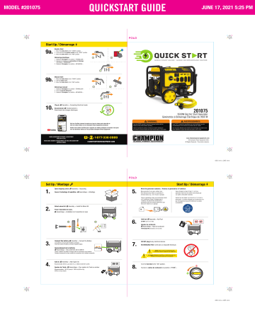 Champion power equipment 201075 9500-Watt Electric Start Generator Quick Start Guide | Manualzz