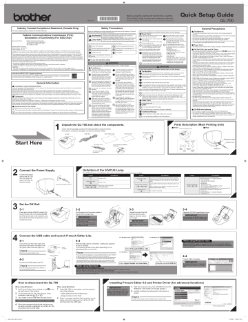 Brother QL-700 Label Printer Quick Setup Guide | Manualzz