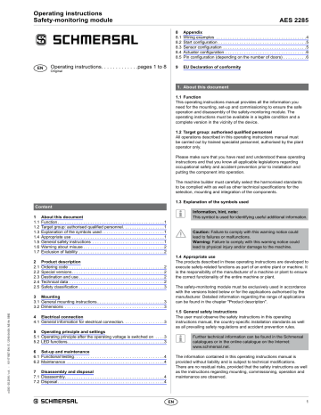 schmersal AES 2285 Operating Instructions Manual | Manualzz