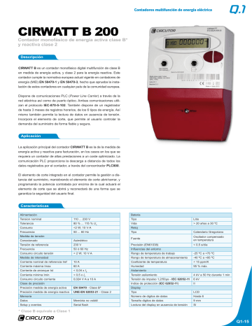 Circutor CIRWATT-B200RC Single-phase energy meter Ficha de datos | Manualzz