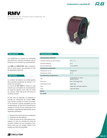 Circutor RMV Choke reactor Ficha de datos | Manualzz