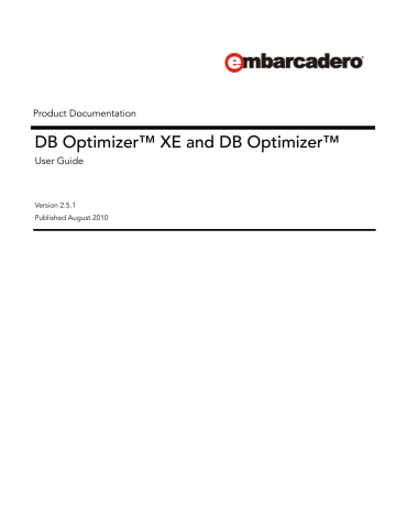 Embarcadero DB OPTIMIZER XE/2.5.1 User Guide | Manualzz