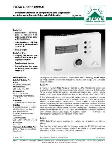 Resol DeltaSol Ficha de datos | Manualzz