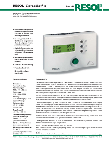 Resol DeltaSol 2 Bedienungsanleitung | Manualzz