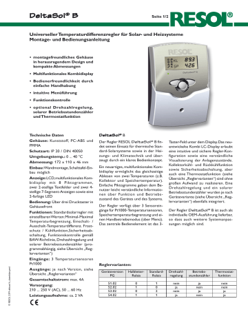 Resol DeltaSol B Datenblatt | Manualzz