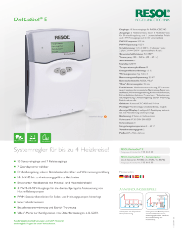 Resol DeltaSol E Datenblatt | Manualzz