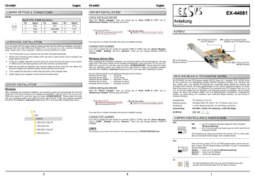 Exsys EX-44081 PCIe 1S Serial RS-232 card Owner's Manual | Manualzz