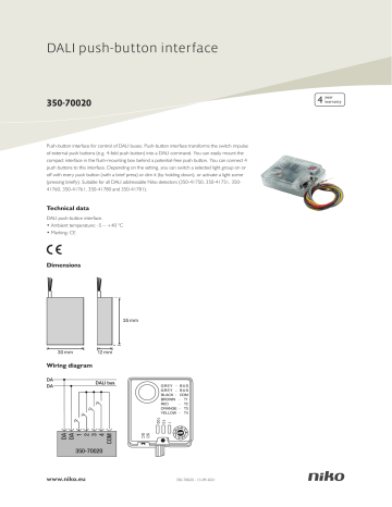 Niko 350-70020 DALI push-button interface Datasheet | Manualzz