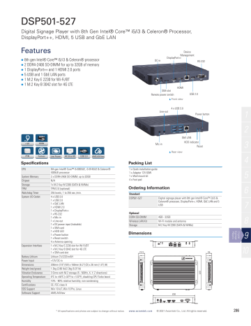 Axiomtek DSP501-527 Digital Signage Player Datasheet | Manualzz