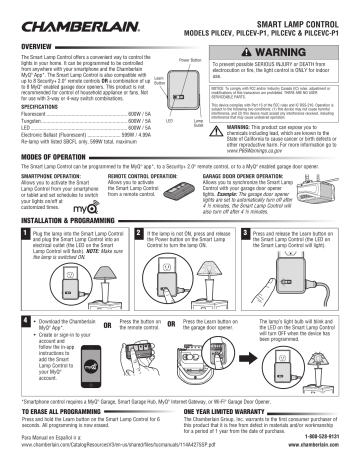 Chamberlain PILCEV-P1 myQ® Remote Light Control Instructions | Manualzz
