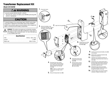 Chamberlain 041C0296 TRANSFORMER, 12V, RJO Installation Instructions ...