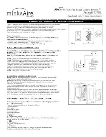 Minka-Aire WC1000 Wall Mount Fan Control Instruction Manual | Manualzz