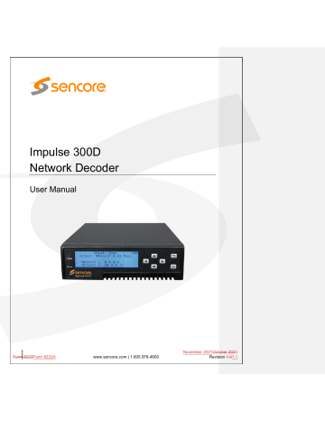 Sencore Impulse 300D Network Decoder Product Manual | Manualzz