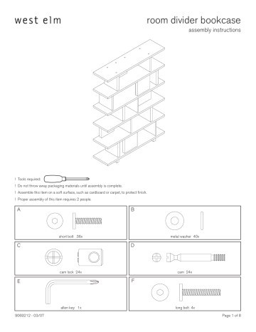 West Elm Room Divider Bookcase Assembly Instructions | Manualzz