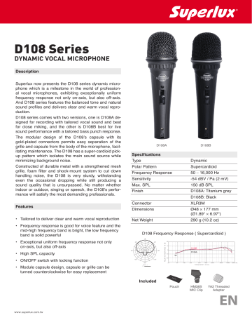 Superlux D108 Dynamic Vocal Microphone Specifications | Manualzz