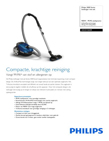 Philips XD3110/09 3000 Series Stofzuiger met zak Productdataset | Manualzz