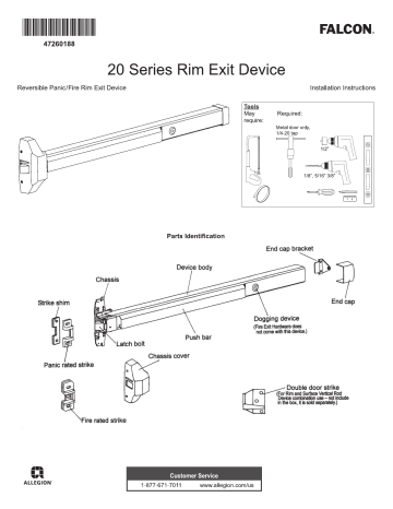 Falcon 20 Series Rim Exit Device Installation Instructions | Manualzz