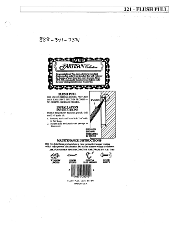Ives 221 Flush Pull Installation Instructions | Manualzz