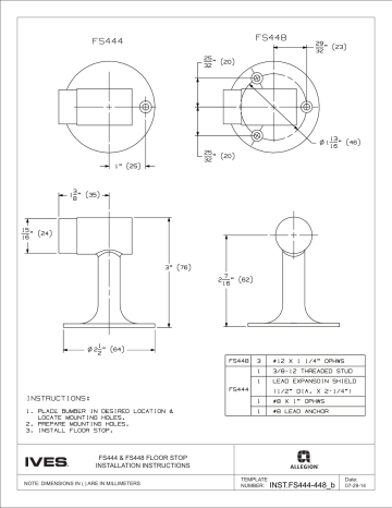 Ives FS444 and FS448 Floor Stop Installation Instructions | Manualzz