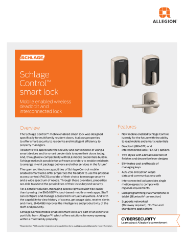 Schlage Control Data Sheet | Manualzz