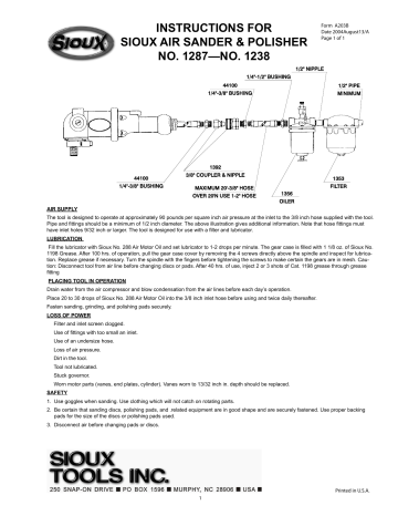 Sioux Tools 1287L ¹ Right Angle Sander Owner's Manual | Manualzz