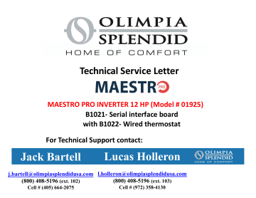 Olimpia Splendid Maestro Pro Inverter 12 HP Technical Service Letter ...