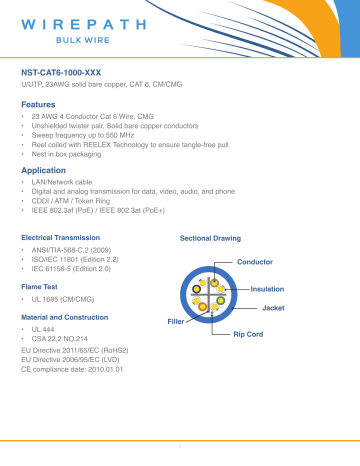Wirepath NST-CAT6-1000-BLK Cat 6 550MHz Unshielded Wire - 1000 ft. Nest ...