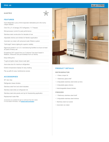 Sub-Zero 648PRO Fridge Specification Guide | Manualzz