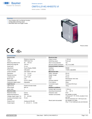 Baumer OM70-L0140.HH0070.VI Distance sensor Data sheet | Manualzz