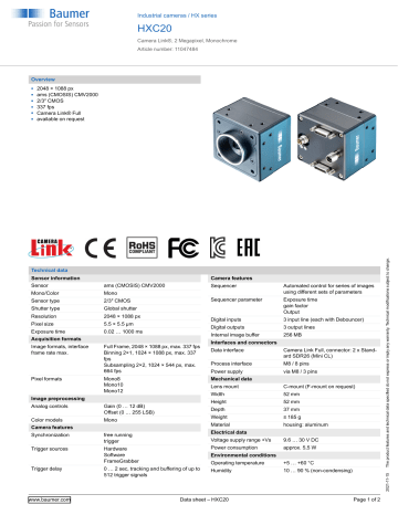 Baumer HXC20 Long-term availability Data sheet | Manualzz