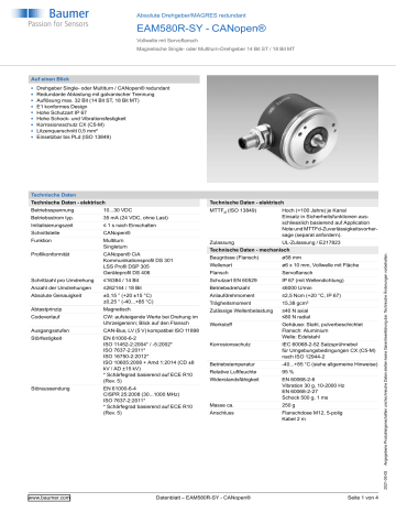 Baumer EAM580R-SY - CANopen® Absolute encoder Datenblatt | Manualzz