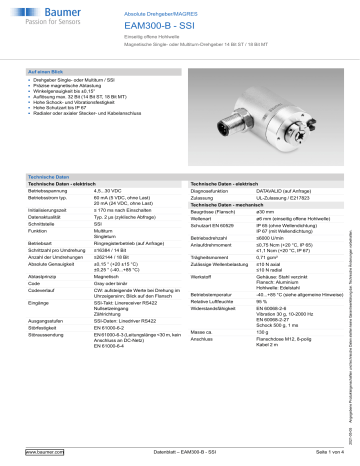 Baumer EAM300-B - SSI Absolute encoder Datenblatt | Manualzz