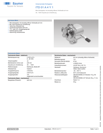 Baumer ITD 01 A 4 Y 1 Incremental encoder Data sheet | Manualzz