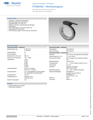 Baumer ITD69H00 - Rectangular signal Encoder Datenblatt | Manualzz